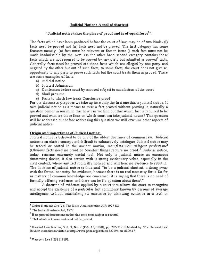 Judicial Notice: A Tool of Shortcut "Judicial Notice Takes The Place of ...