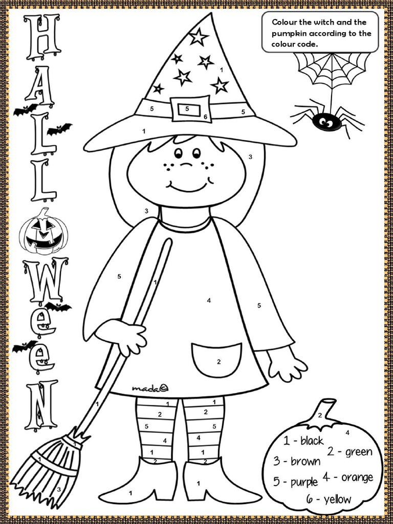Witch and Pumpkin Coloring Guide | PDF