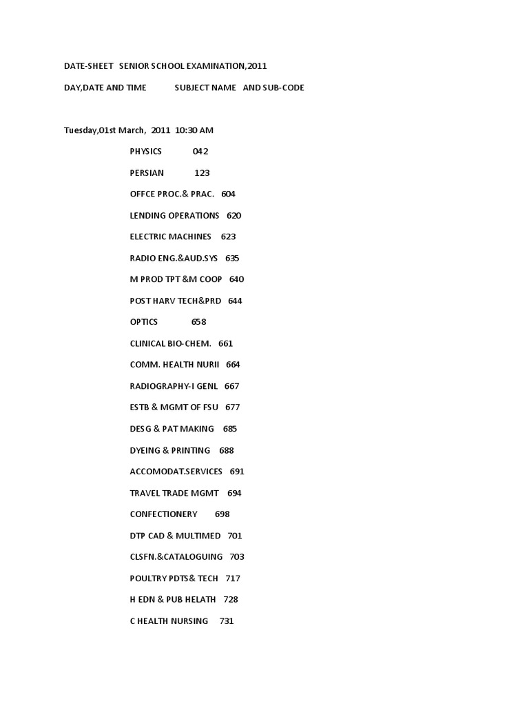 Date Sheet | PDF | Technology & Engineering
