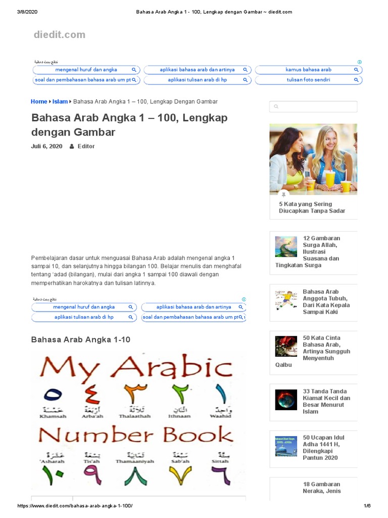 Bahasa Arab Angka 1 - 100, Lengkap Dengan Gambar | PDF