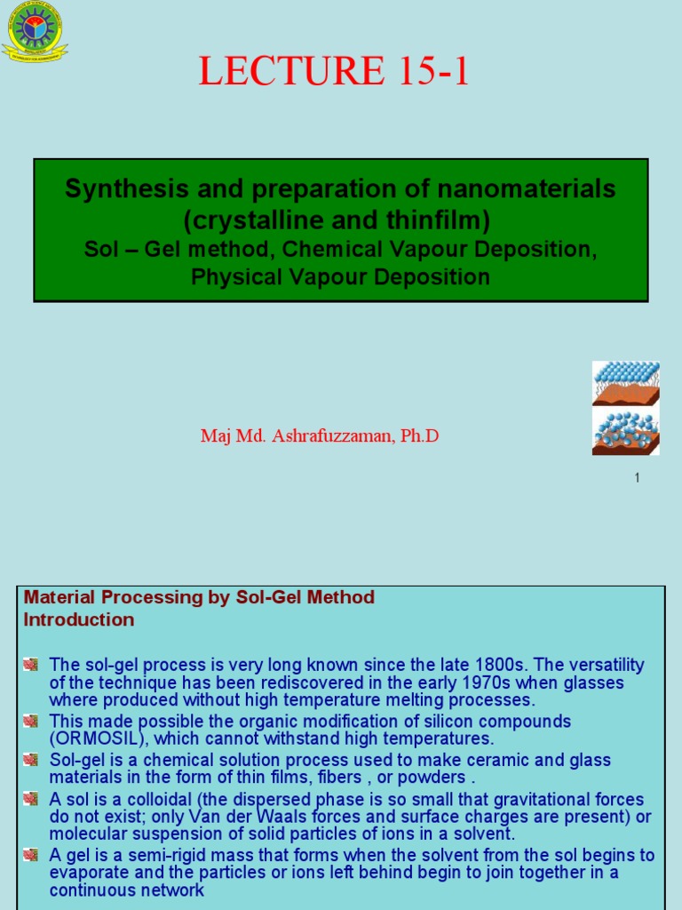 LECTURE 15-1: Synthesis and Preparation of Nanomaterials (Crystalline and Thinfilm) | PDF ...