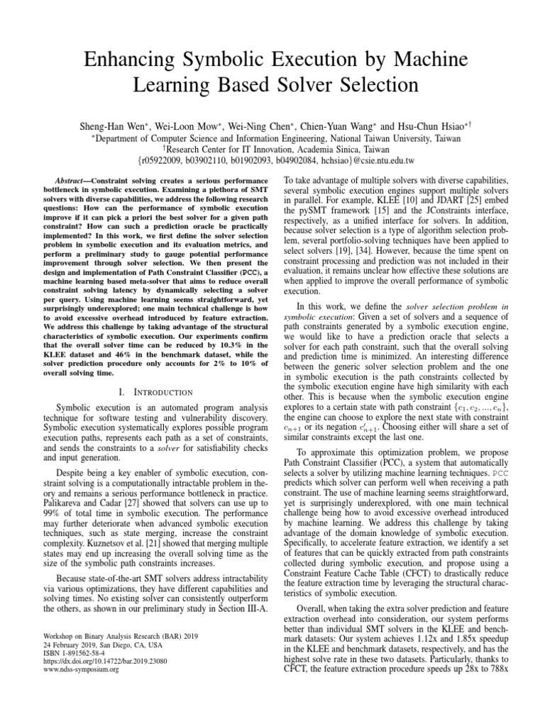Enhancing Symbolic Execution by Machine Learning Based Solver Selection | PDF | Computer Science ...