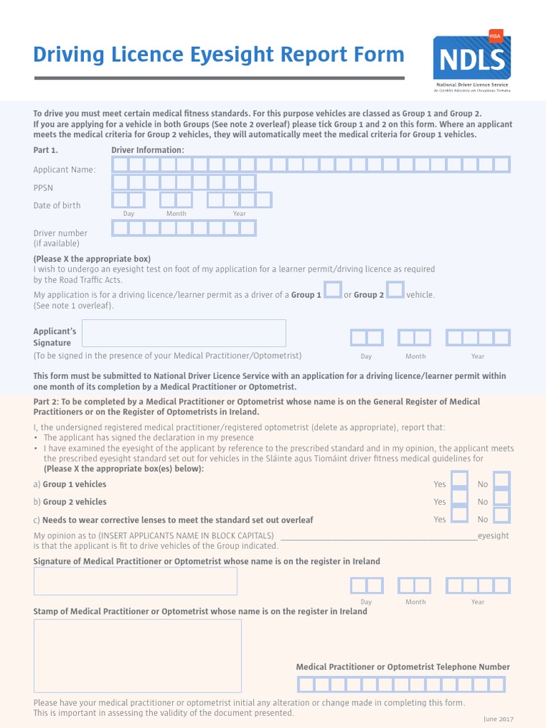 Driving Licence Eyesight Report Form: Day Month Year | PDF | Visual ...