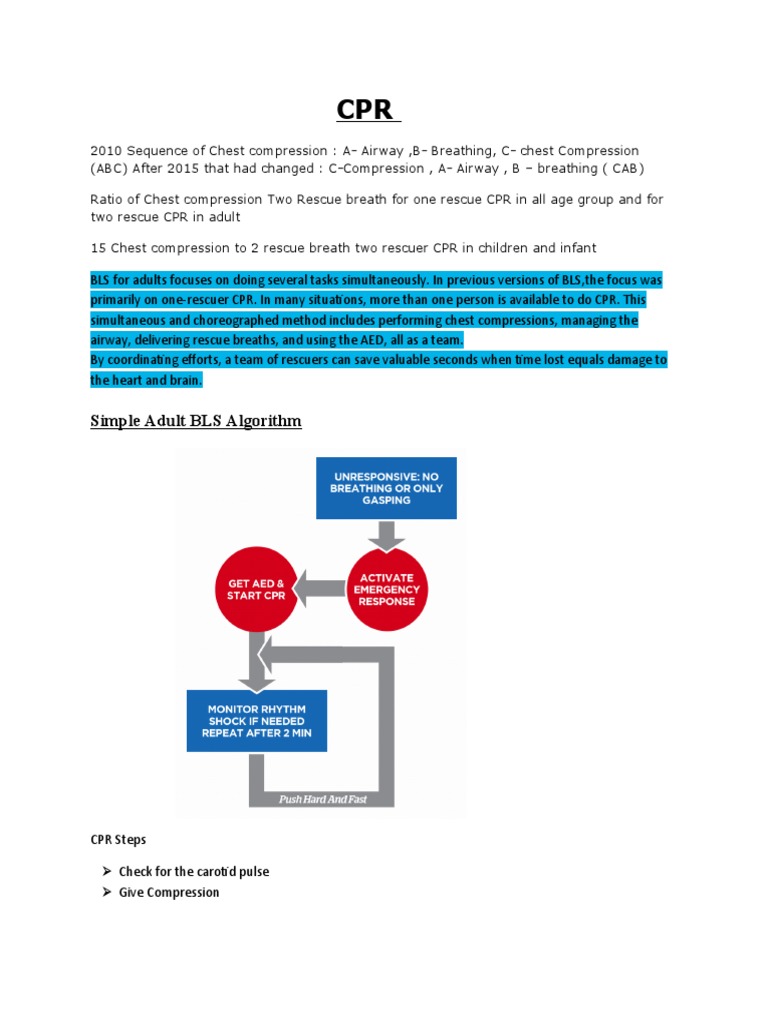 Simple Adult BLS Algorithm | PDF | Cardiopulmonary Resuscitation ...