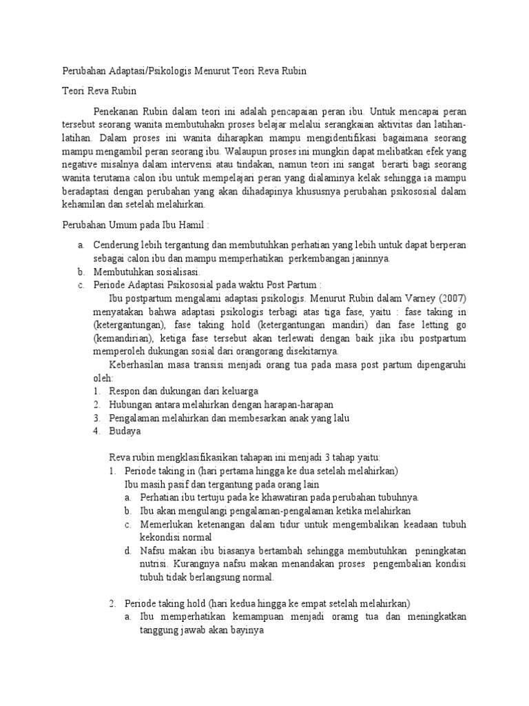 Perubahan Adaptasi Teori Reva Rubin | PDF