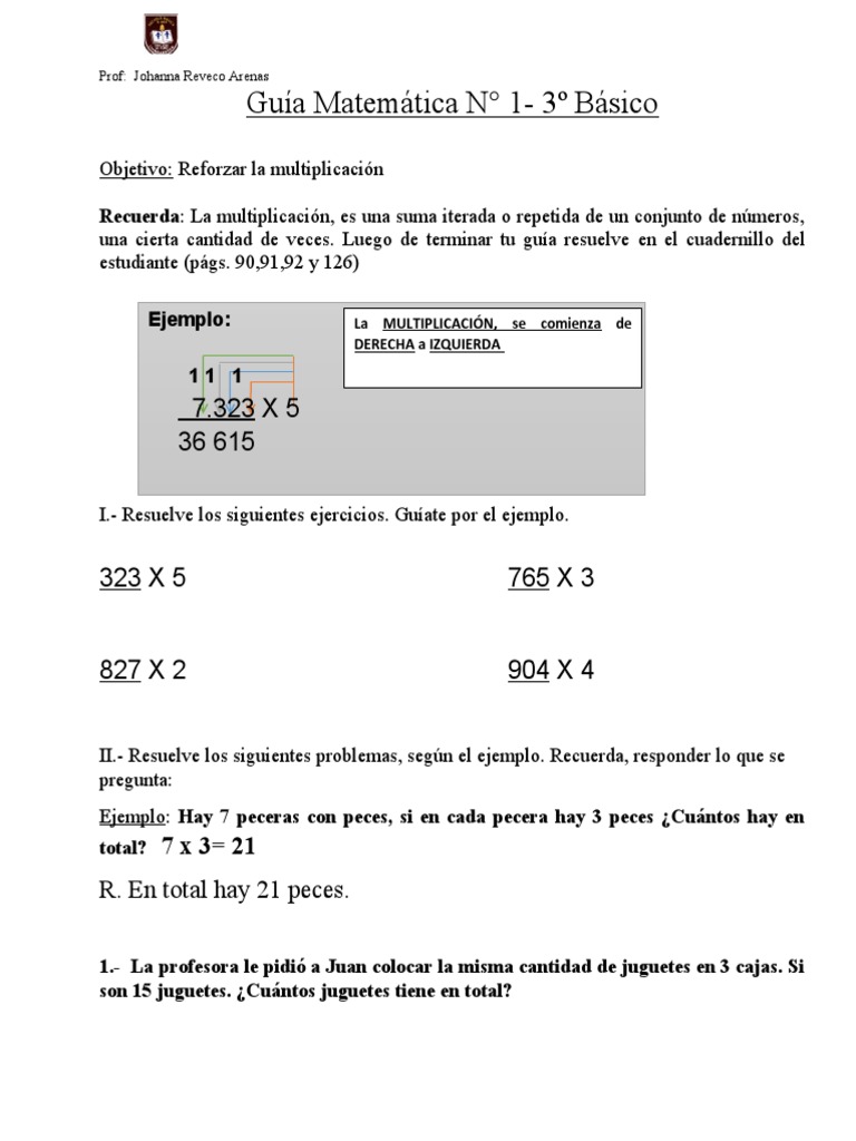 Guía N°1 Multiplicación 3° Básico | PDF