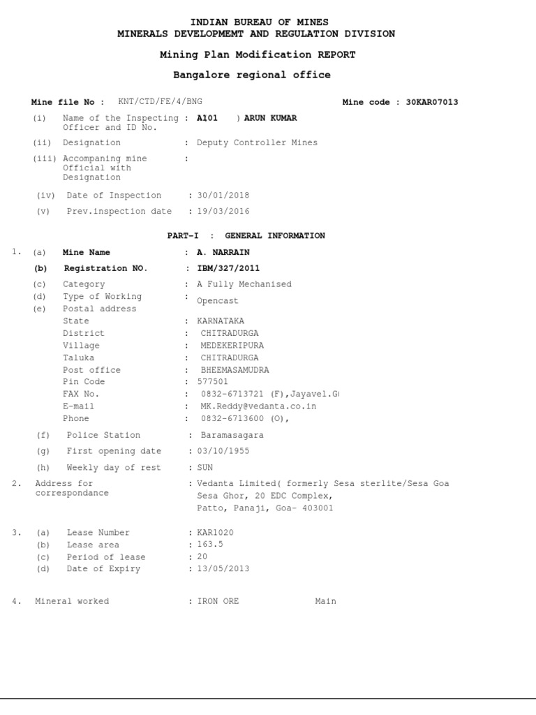 Indian Bureau of Mines Minerals Developmemt and Regulation Division ...
