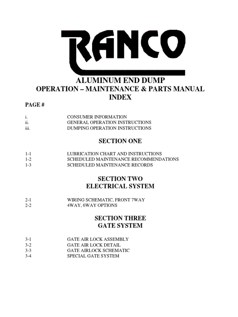 Aluminum End Dump: Operation - Maintenance & Parts Manual Index | PDF ...