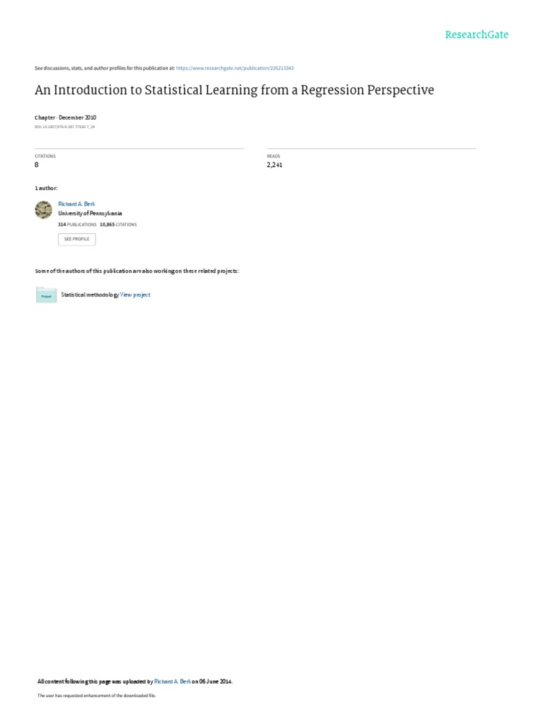 An Introduction To Statistical Learning From A Reg PDF | PDF ...