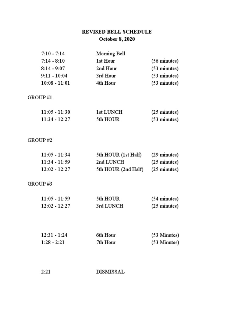 Revised Bell Schedule | PDF