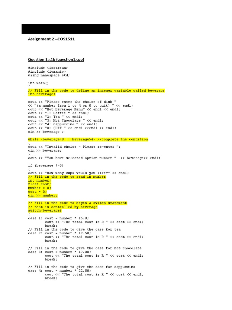 Assignment 2 Cos1511 Pdf Pdf Computer Programming Software Engineering 