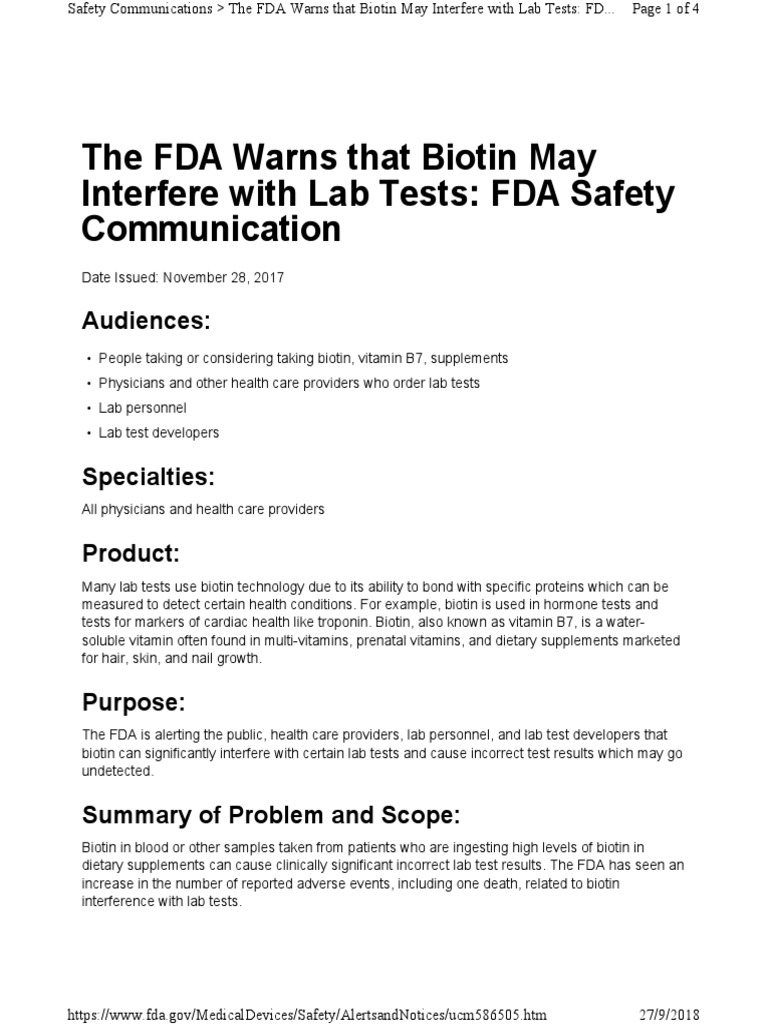 The FDA Warns That Biotin May Interfere With Lab Tests FDA Safety ...