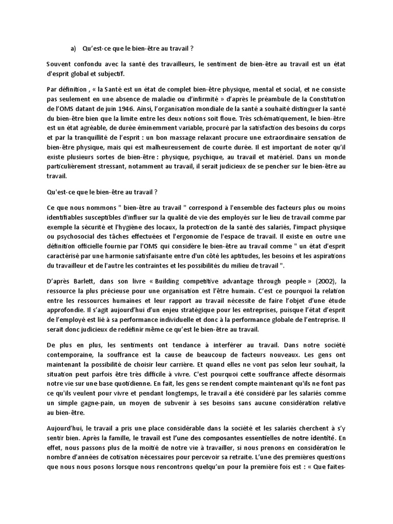 Bien-être au travail : enjeux et définitions | PDF | Bien-être ...