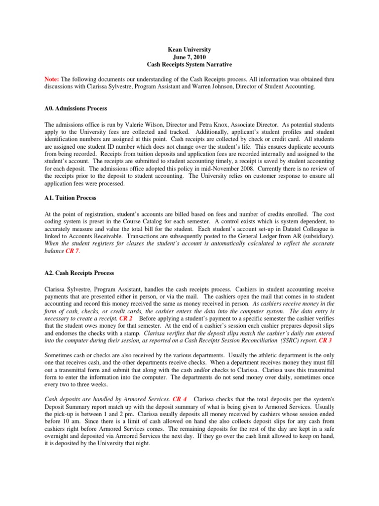 Cash Receipts System Narrative 2010 v3 | PDF | Cashier | Cheque
