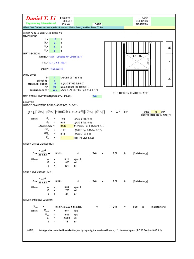 Wind Girt Deflection Analysis of Wood, Metal Stud, And/or Steel Tube ...