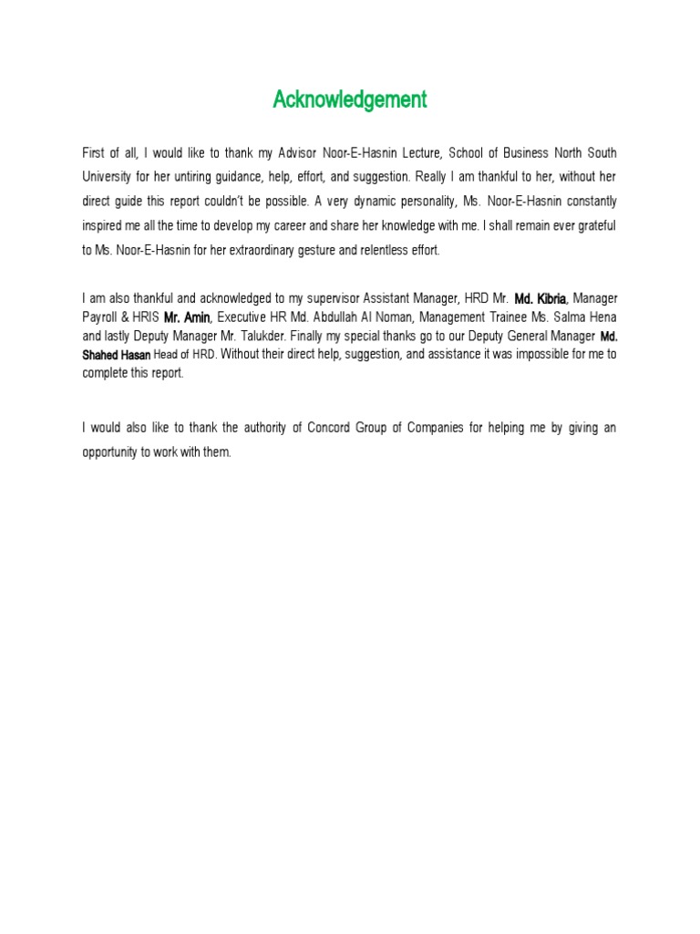 Acknowledgement | PDF | Career & Growth