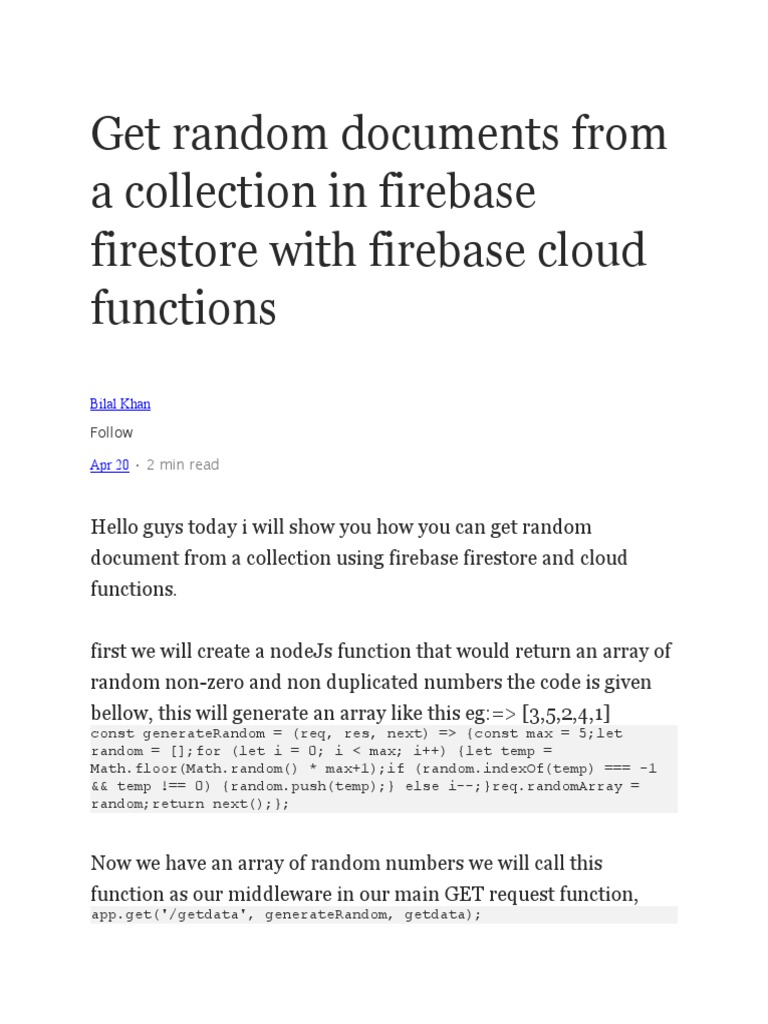 Get Random Documents From A Collection In Firebase Firestore With Firebase Cloud Functions Pdf