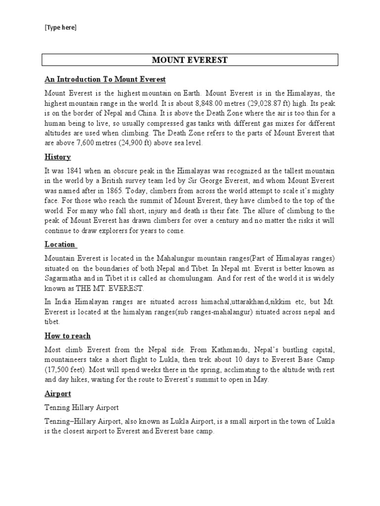 An Introduction To Mount Everest | PDF | Mount Everest | Mountaineering