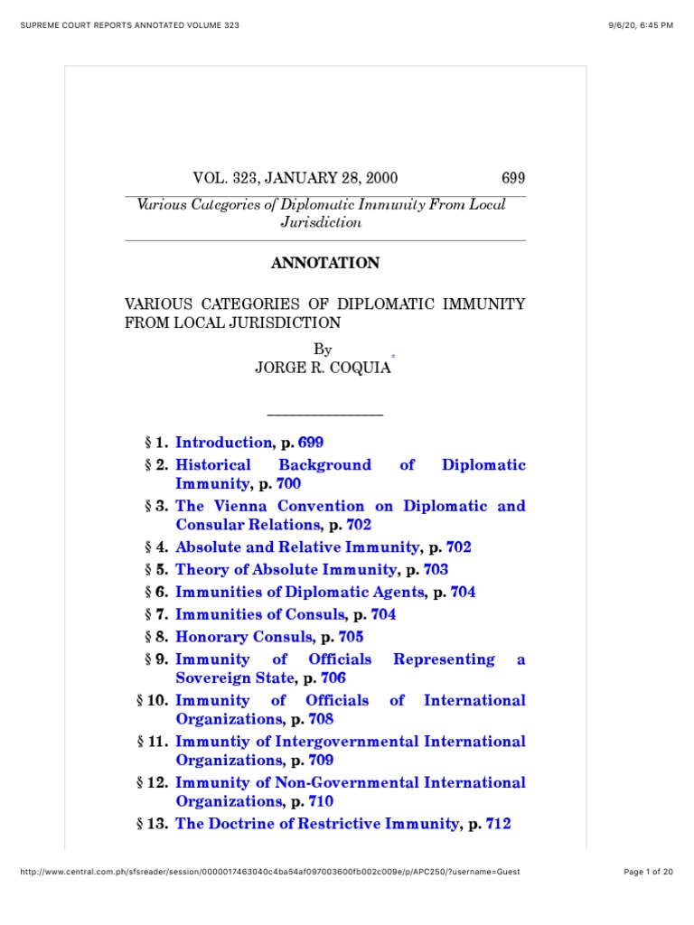 Categories of Diplomatic Immunity From Local Jurisdiction PDF | PDF ...