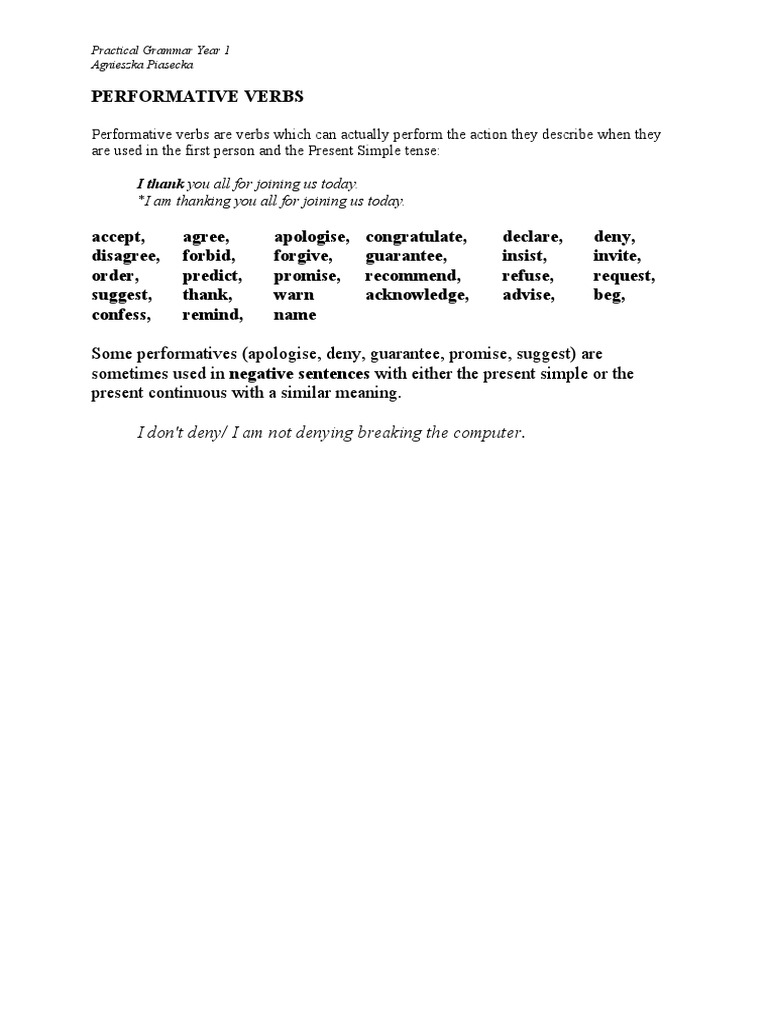 Performative Verbs | PDF