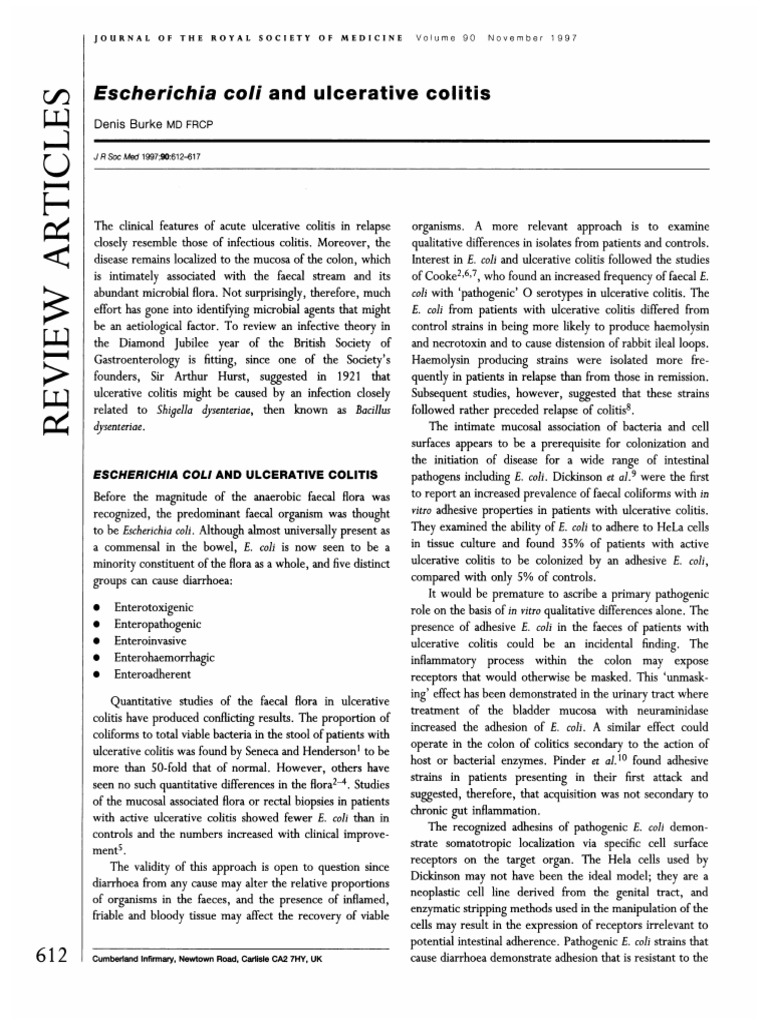 Escherichia Coli and Ulcerative Colitis | PDF | Escherichia Coli ...