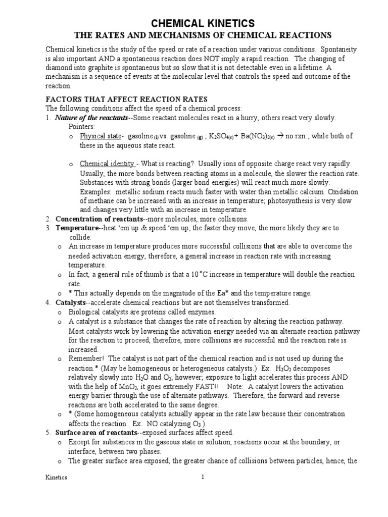 Chemical Kinetics: The Rates and Mechanisms of Chemical Reactions | PDF ...