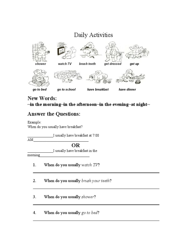 A Day in the Life: A Schedule of Typical Daily Activities and Questions ...