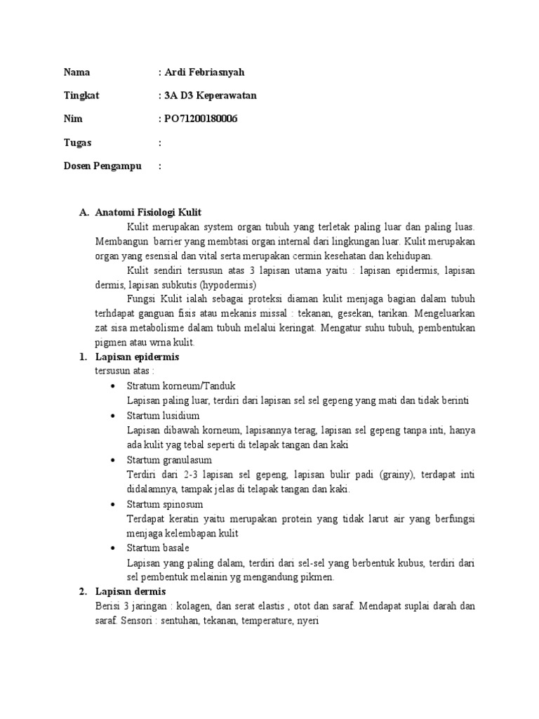 Tugas Resume Sistem Integumen Dan Luka Ardi Febriansyah 3A | PDF