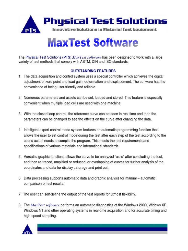 Maxtest Software: Physical Test Solutions (PTS) | PDF | Computer ...