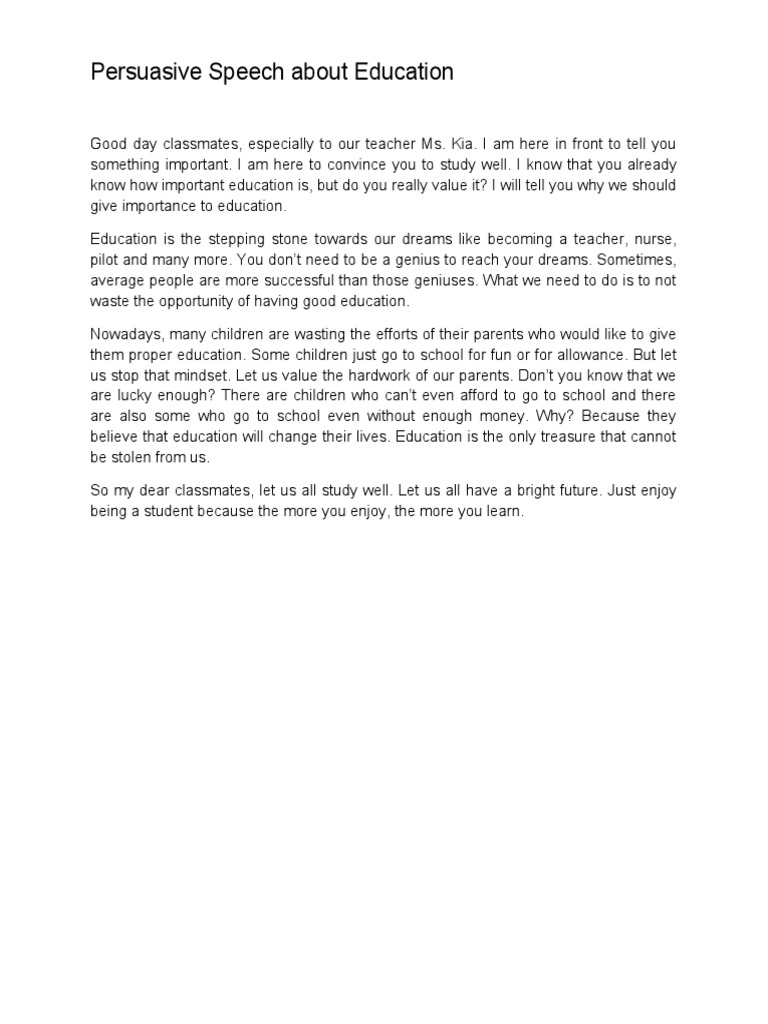 Persuasive Speech About Education | PDF