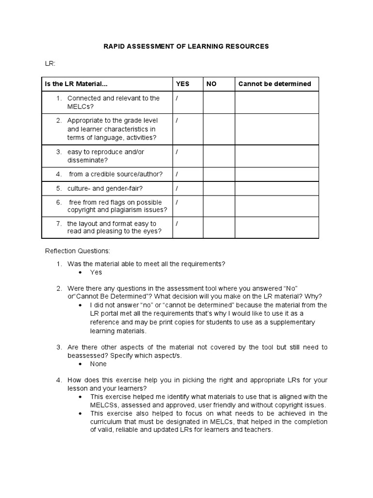 Rapid Assessment of Learning Resources | PDF