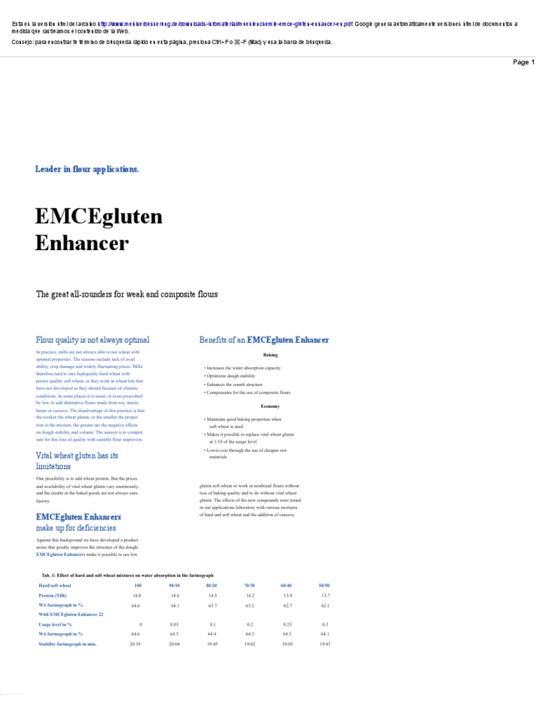 Gluten Enhancer - EMCEgluten Enhancer | PDF | Flour | Wheat