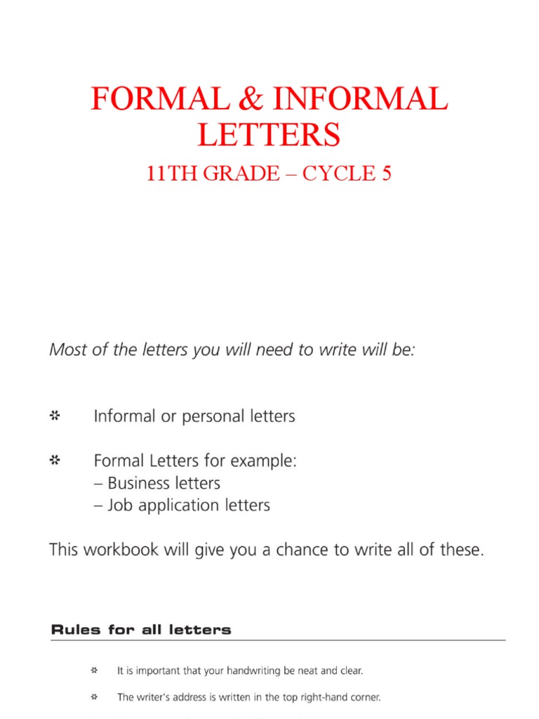 Formal & Informal Letters: 11Th Grade - Cycle 5 | PDF