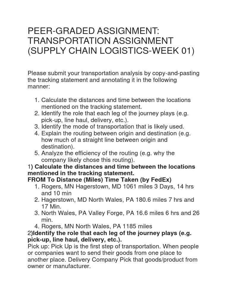 Peer-Graded Assignment: Transportation Assignment (Supply Chain Logistics-Week 01) | PDF | Cargo ...