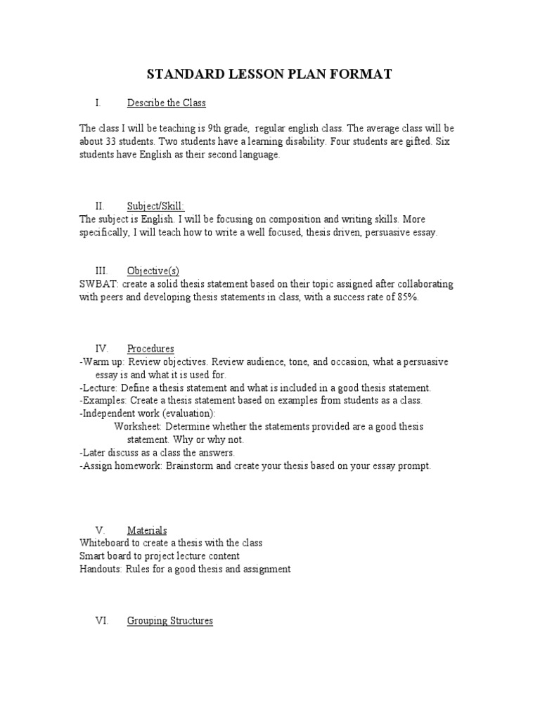 Standard Lesson Plan Done | PDF