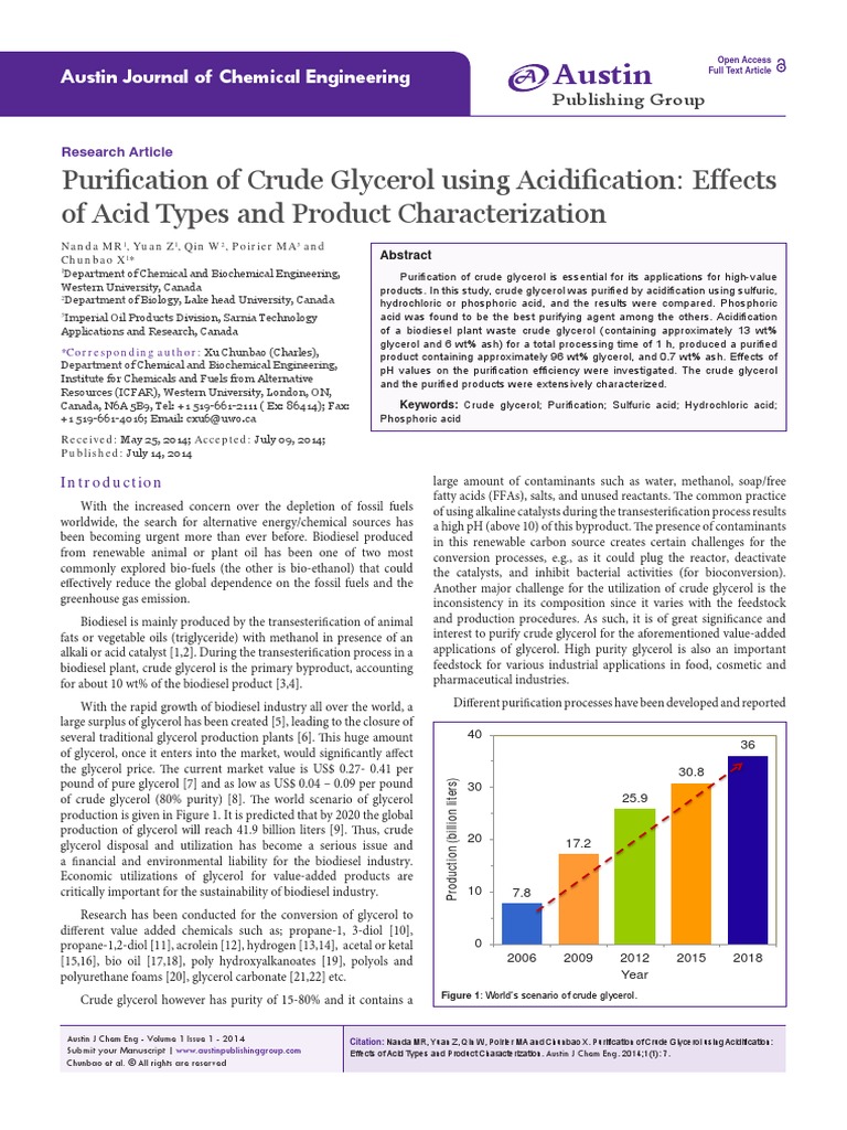 Purification of Crude Glycerol Using Acidification | PDF | Biodiesel ...