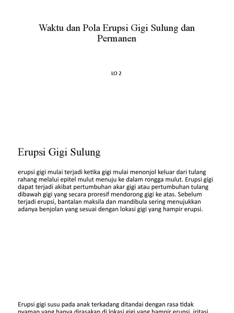 Erupsi Gigi Sulung dan Permanen | PDF
