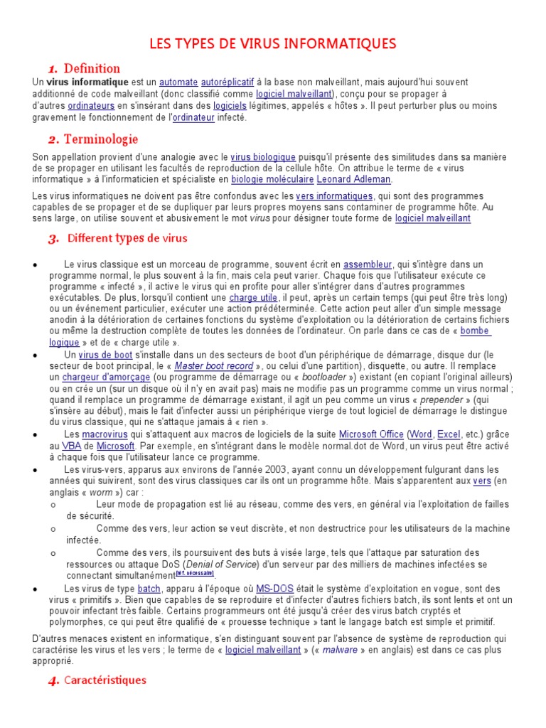 Les Types de Virus Informatiques | PDF | Virus informatique | Logiciel ...