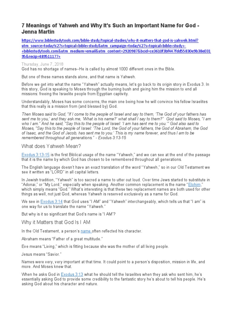 7 Meanings of Yahweh and Why It | PDF | Israelites | The Exodus
