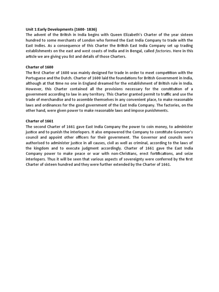 Unit 1:early Developments (1600-1836) | PDF