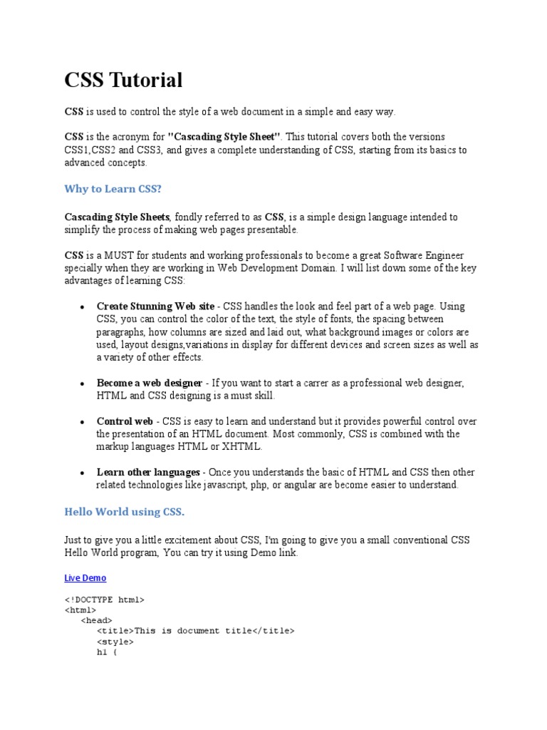 CSS Tutorial: Why To Learn CSS? | PDF | Cascading Style Sheets | Html