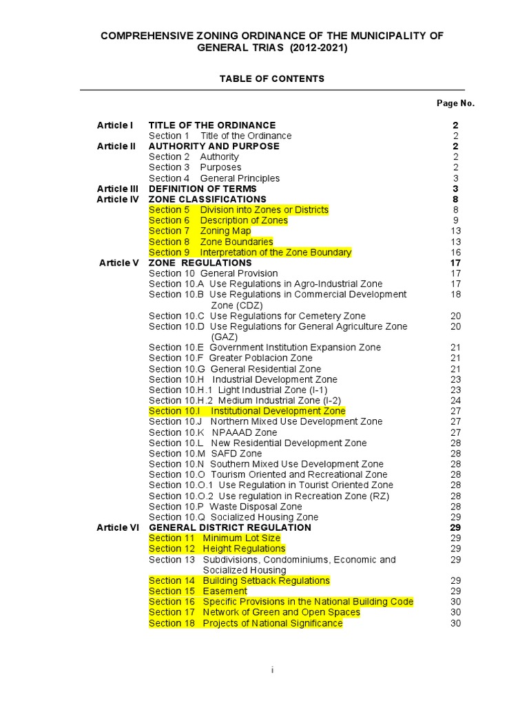 Comprehensive Zoning Ordinance of The Municipality of GENERAL TRIAS ...