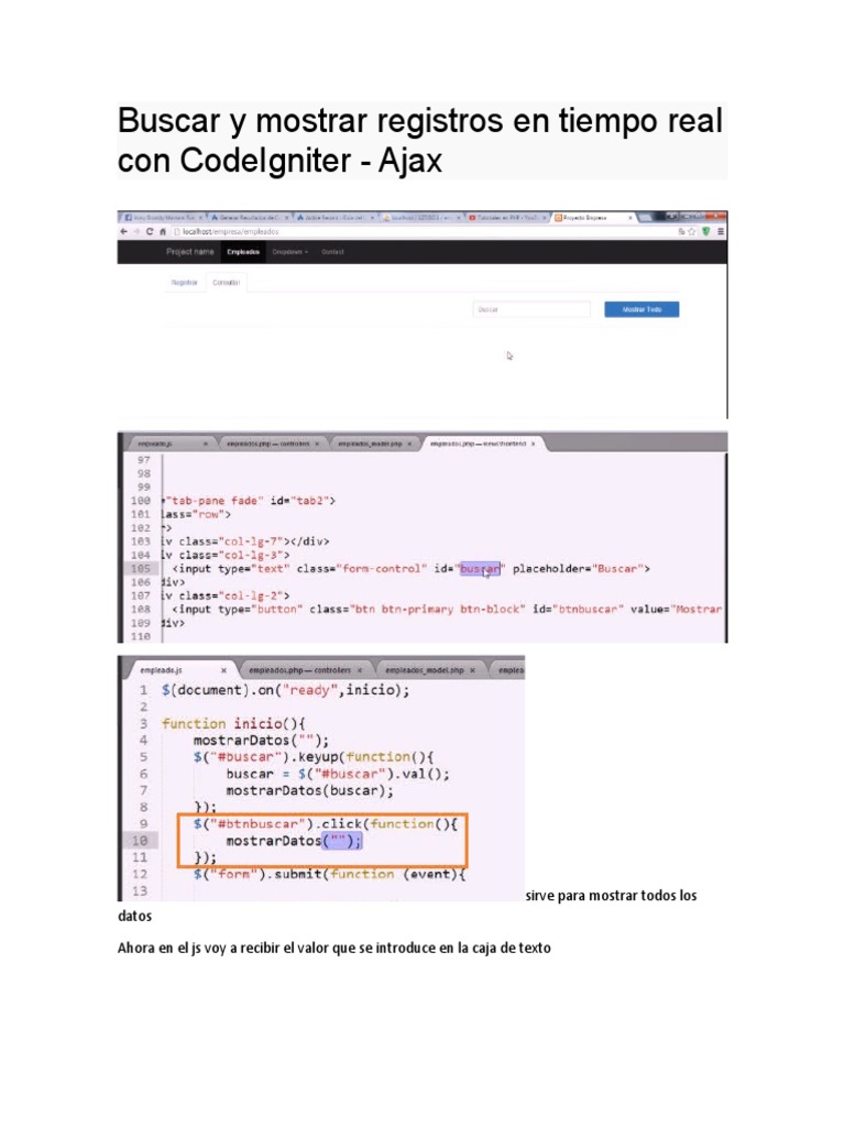 Buscar y Mostrar Registros en Tiempo Real Con CodeIgniter | PDF
