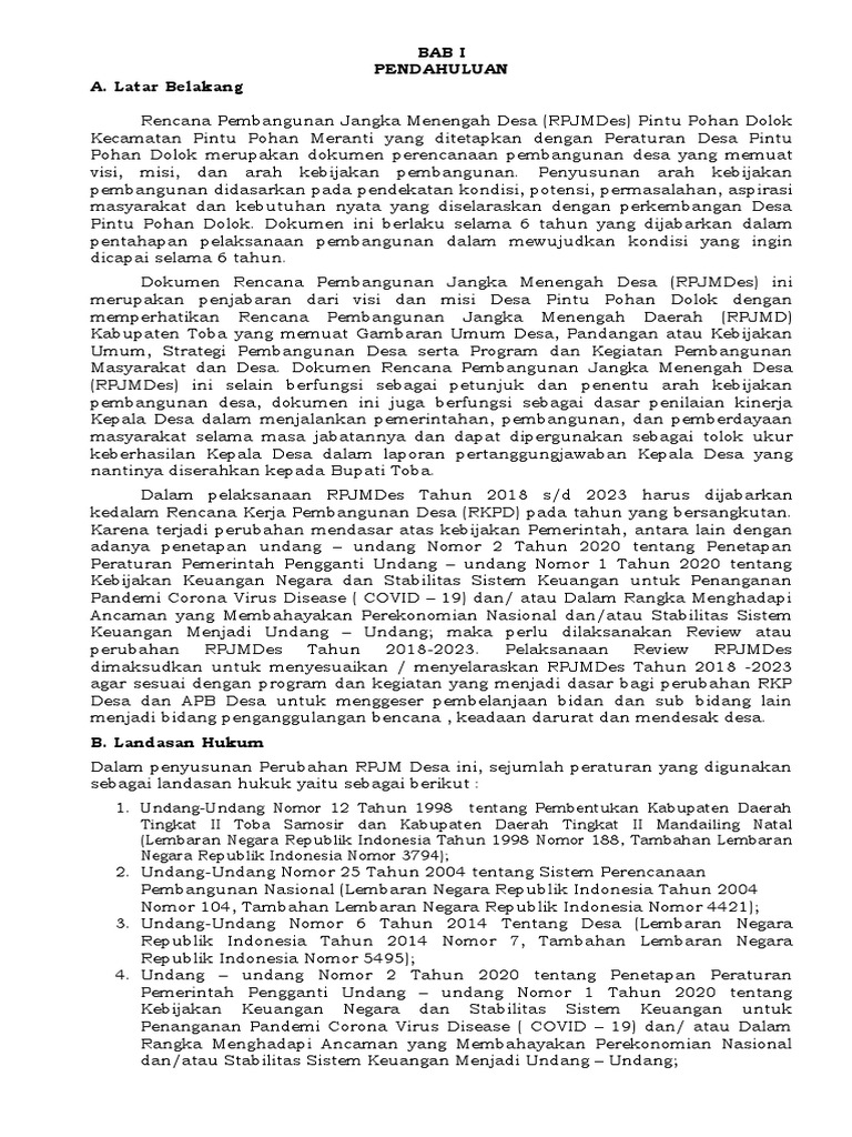 Dokumen RPJM Desa Perubahan | PDF