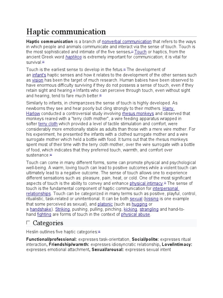 The Importance of Touch: Exploring Haptic Communication Through Its ...