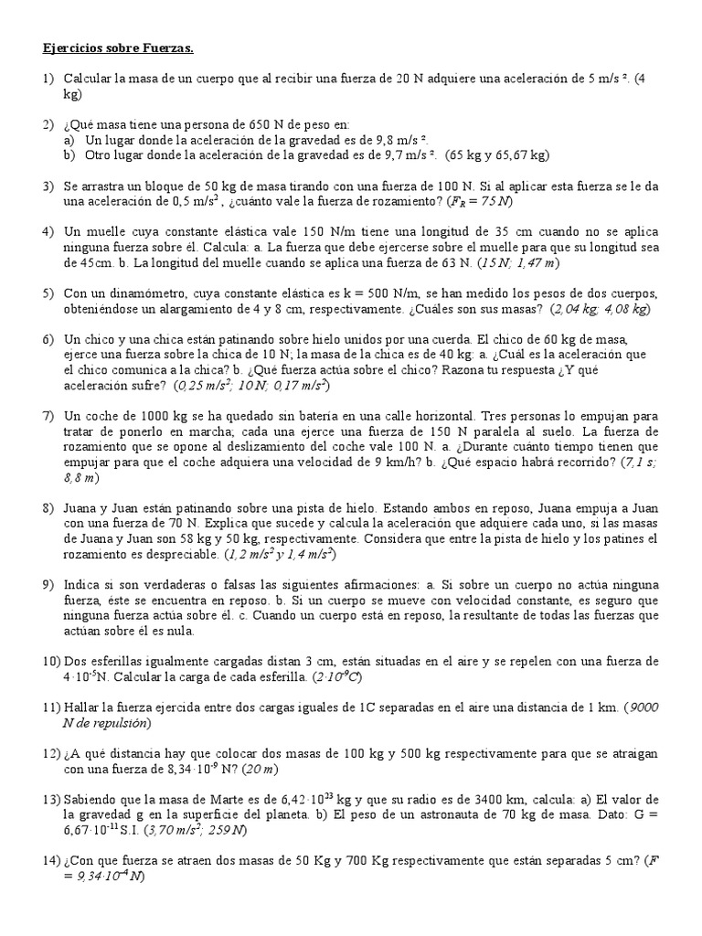 Ejercicios de Fuerzas FyQ 3 Eso | PDF | Fuerza | Masa