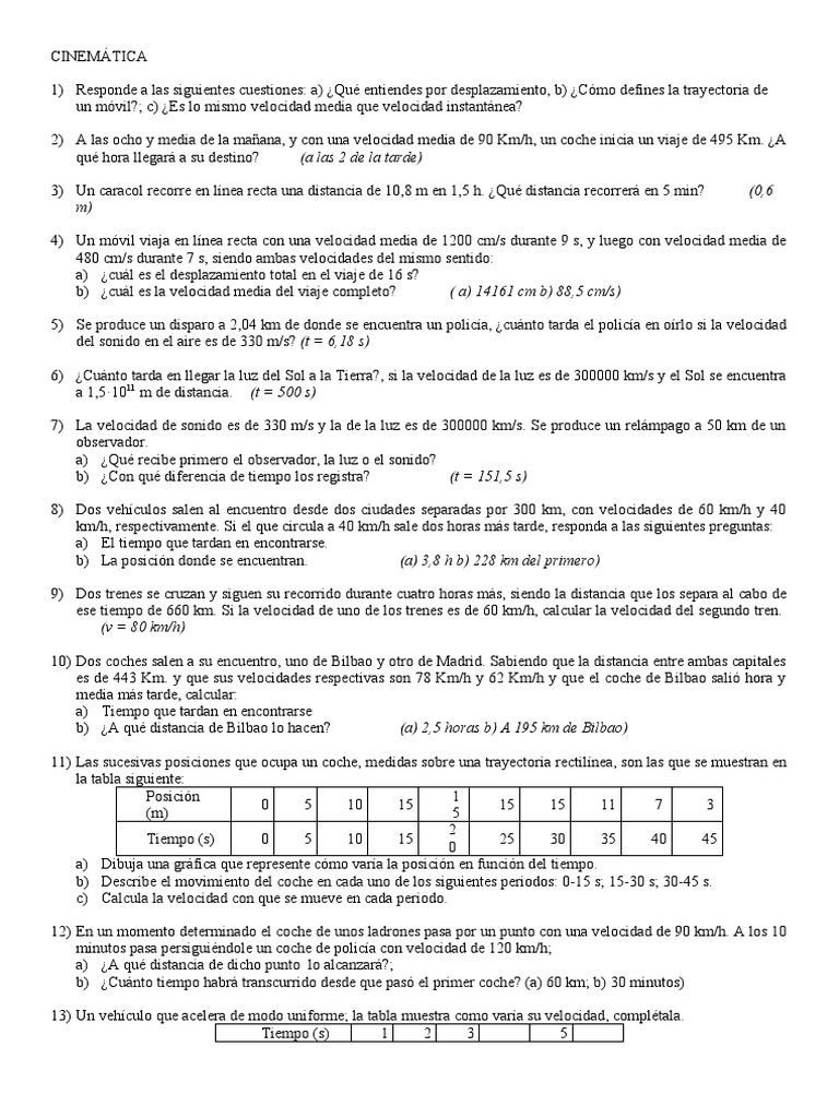 Ejercicios Sobre Movimiento FyQ 3 Eso | PDF | Velocidad | Aceleración