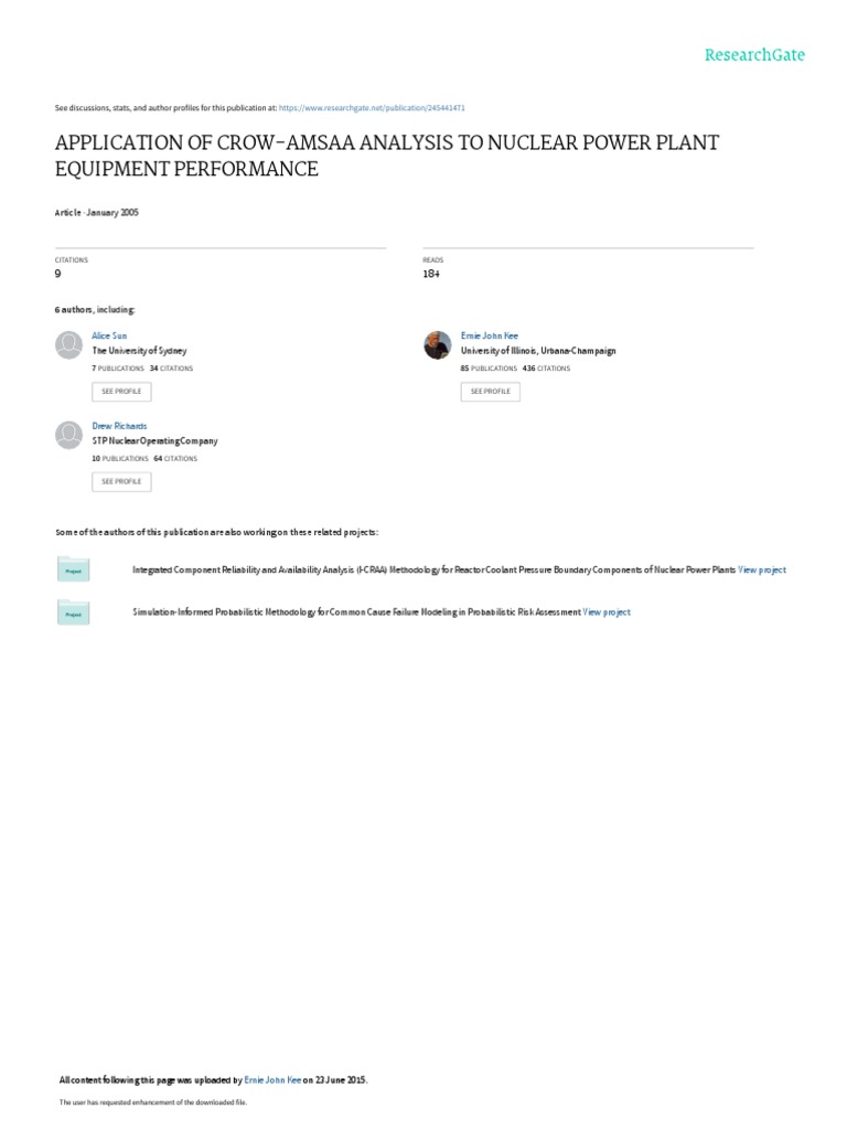 Application of Crow-Amsaa Analysis To Nuclear Power Plant Equipment ...