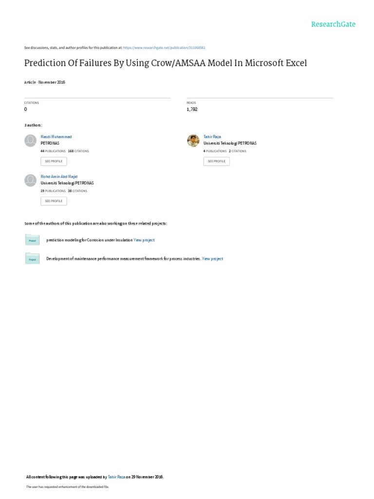 Prediction of Failures by Using Crow/AMSAA Model in Microsoft Excel ...