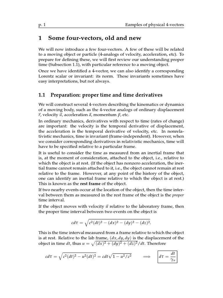 4-Vectors: Velocity and Acceleration | PDF | Velocity | Spacetime